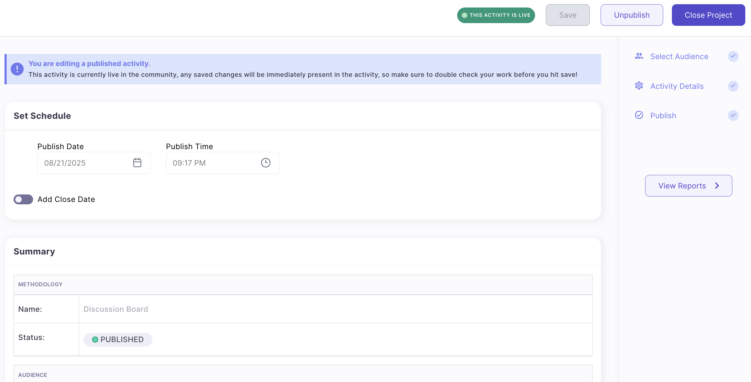 Edit Activities – Research Engine